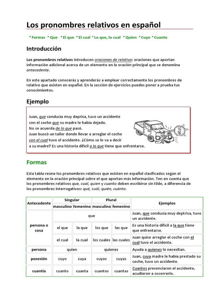 Los Pronombres Relativos en Español | PDF | Artes del Lenguaje y ...