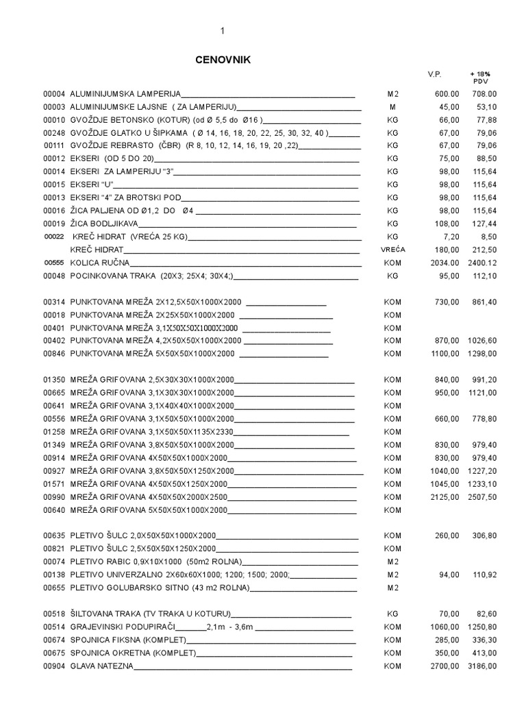 Cenovnik Celika (LAGER LISTA) | PDF