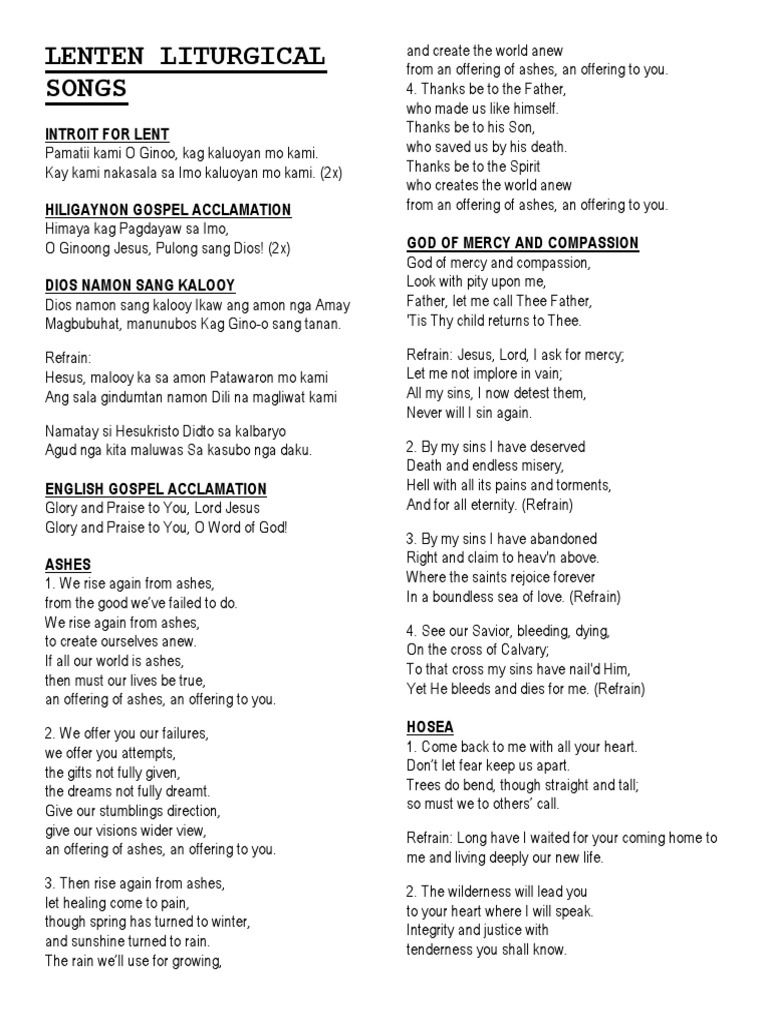 Lenten Liturgical Songs: Hymns and Gospel Acclamations for Lent | PDF