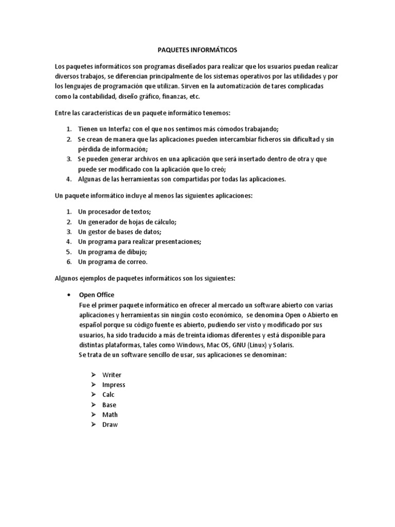 Tipos y ejemplos de paquetes informáticos | PDF | Tecnología digital ...