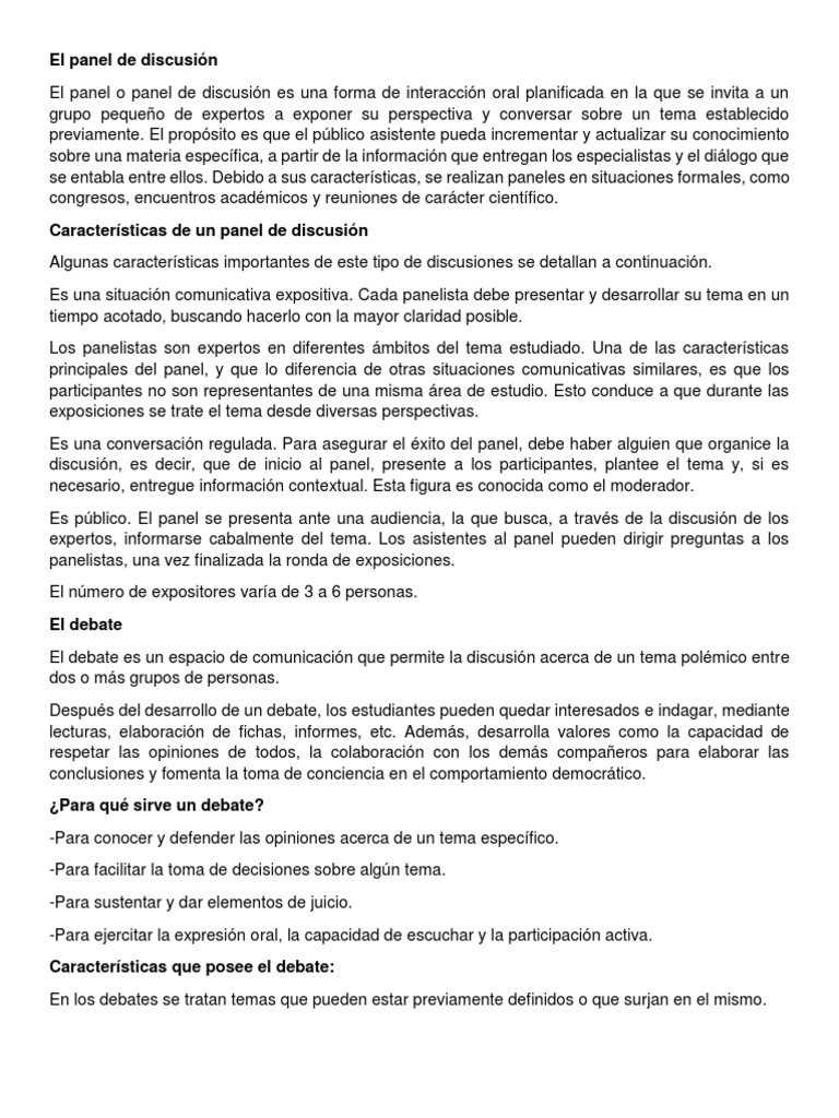 Características del Panel de Discusión | PDF | Crecimiento personal y ...