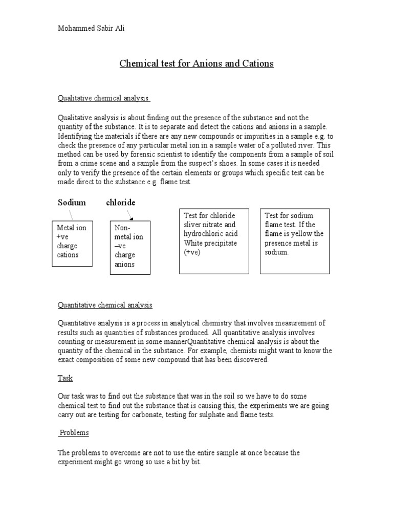 Chemical Tests for Anions and Cations | PDF | Chemical Substances ...