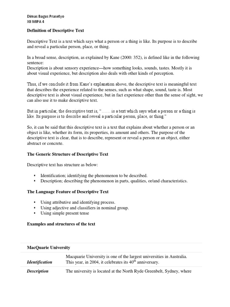 Descriptive Text Guide & Examples | PDF | Foreign Language Studies