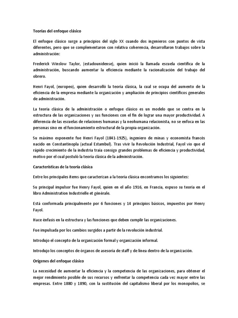 Teorías Del Enfoque Clásico | PDF