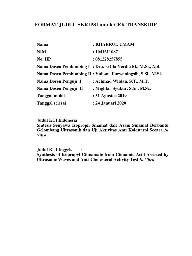 FORMAT JUDUL SKRIPSI Untuk CEK TRANSKRIP Khaerul Umam | PDF