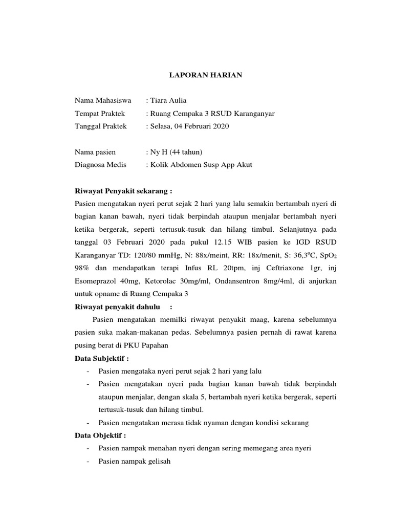 Laporan Harian Kolik Abdomen Susp App Akut Fix | PDF
