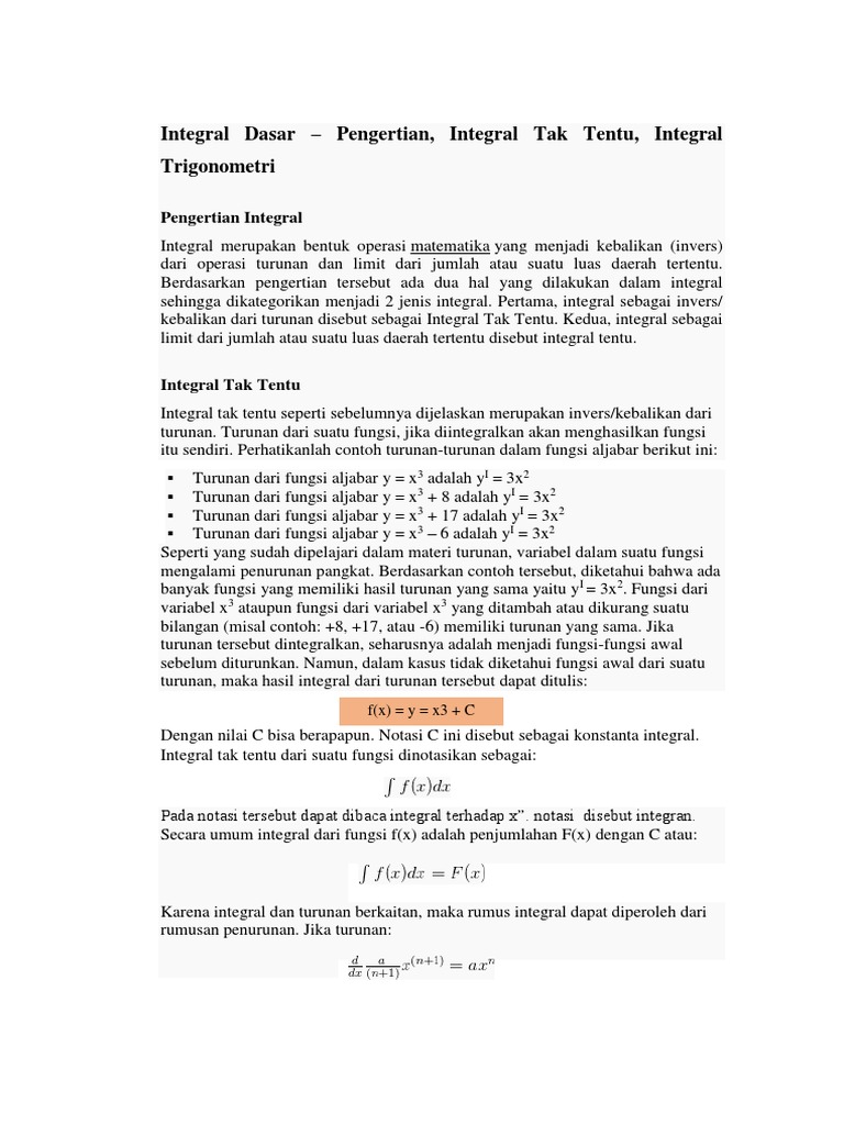 Pengertian dan Jenis Integral Dasar | PDF | Metode & Bahan Ajar