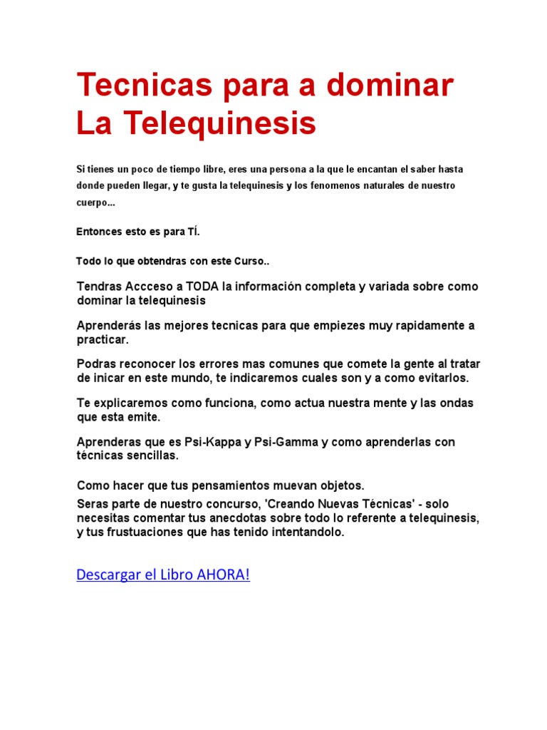 Tecnicas para A Dominar La Telequinesis Telekinesis | PDF