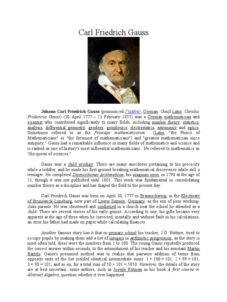 Carl Friedrich Gauss | PDF | Prime Number | Numbers