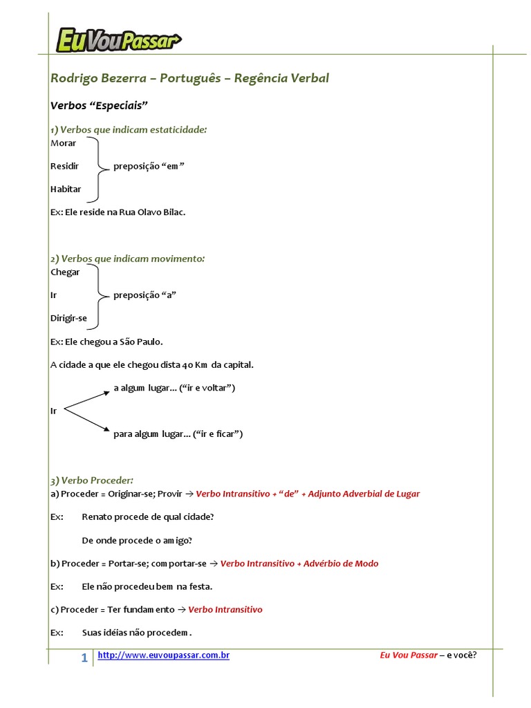 Regência verbal de verbos especiais: morar, residir, habitar, chegar ...