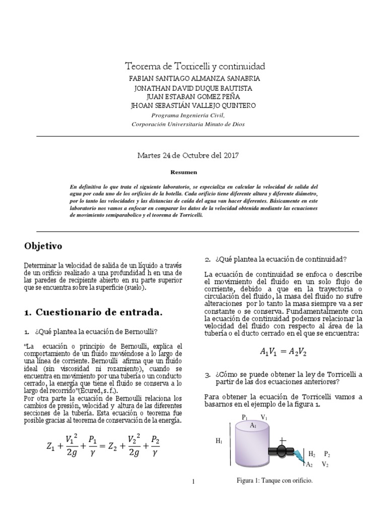 Teorema de Torricelli en Laboratorio | PDF