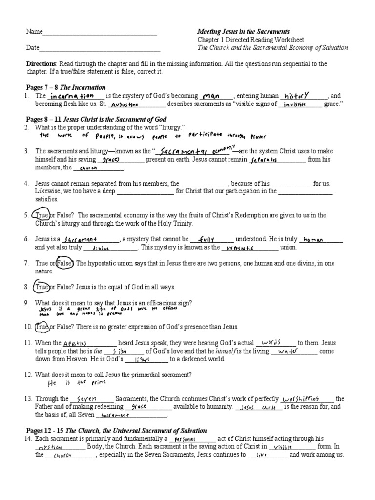 Meeting-Jesus-in-the-Sacraments-Directed-Reading-Worksheets-Chapter-1