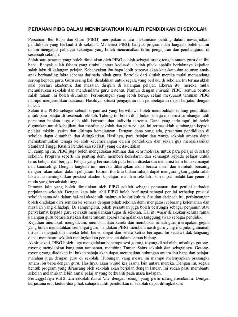 Peranan PIBG dalam Kualiti Pendidikan | PDF