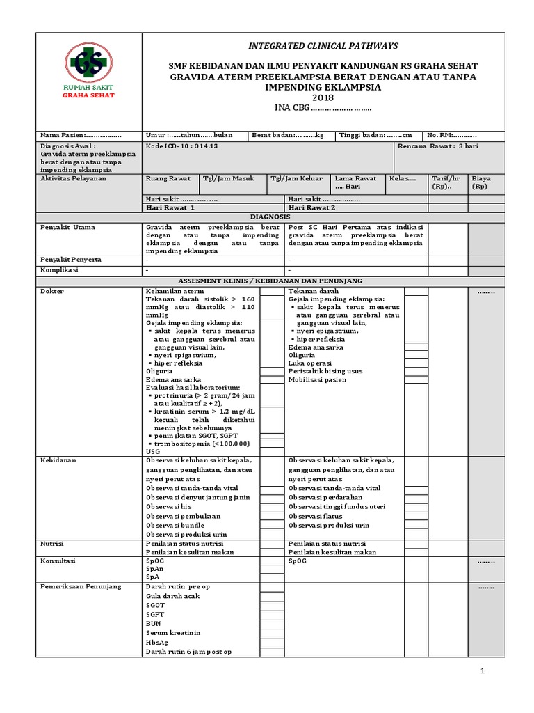 Clinical Pathway Gravida Kehamilan Aterm Preeklampsia Berat Dengan Atau ...