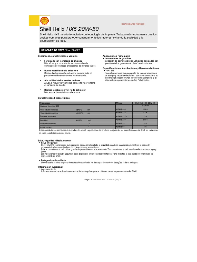 Shell Helix HX5 20W-50 API (SN) TDS E | PDF