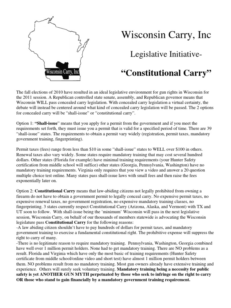Wisconsin Carry Legislative Initiative Constitutional Carry | PDF ...