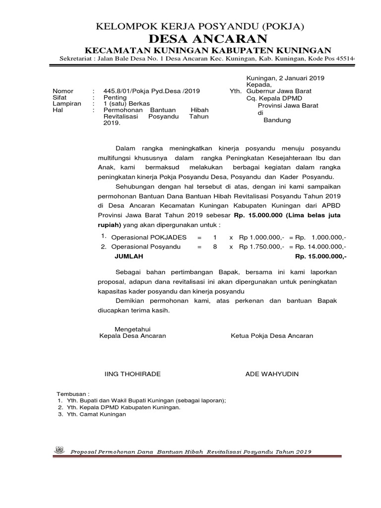 001 Proposal Pokja Posyandu Desa Revitalisasi Posyandu 2019 | PDF