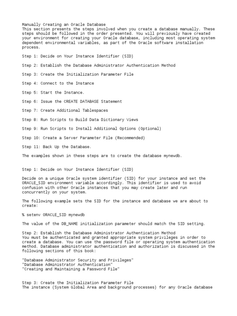 Steps of Creating Database Manually | PDF