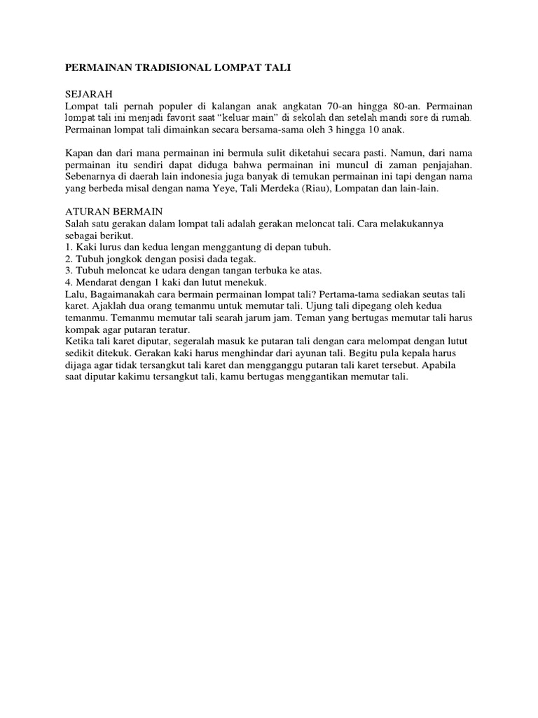 Permainan Tradisional Lompat Tali | PDF