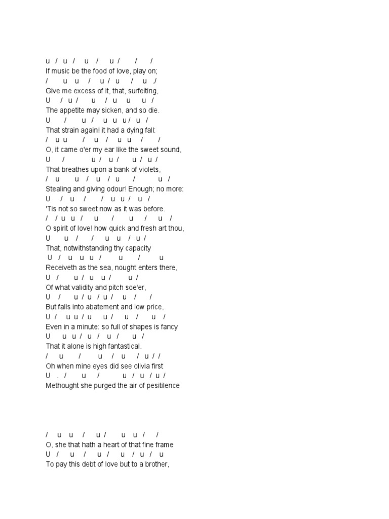 ORSINO tWELFTH NIGHT Speech With Scansion | PDF | Poetry