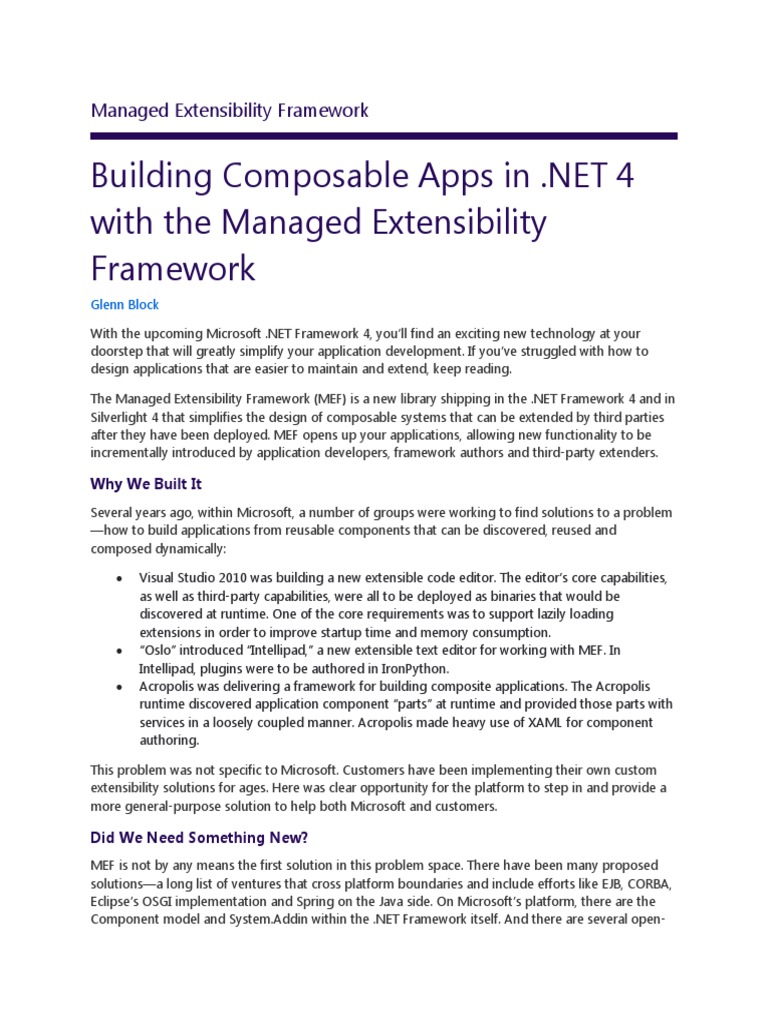 Managed Extensibility Framework Pdf Class Computer Programming Programming