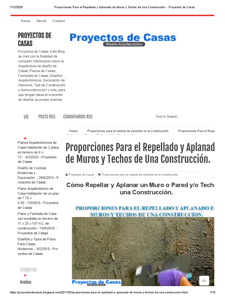 Proporciones para El Repellado y Aplanado de Muros y Techos de Una ...