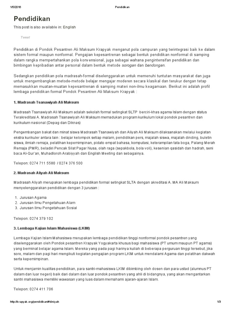 Profil PP Ali Maksum Krapyak | PDF