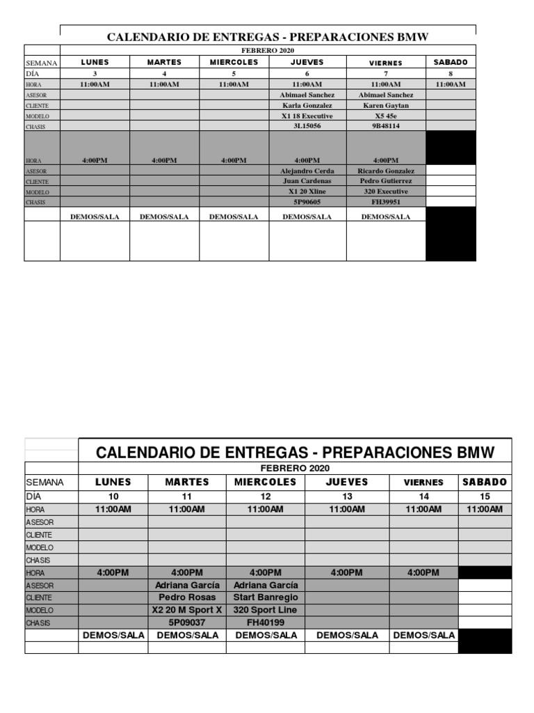 Calendario de Entregas BMW | PDF Calendario de Entregas BMW | PDF