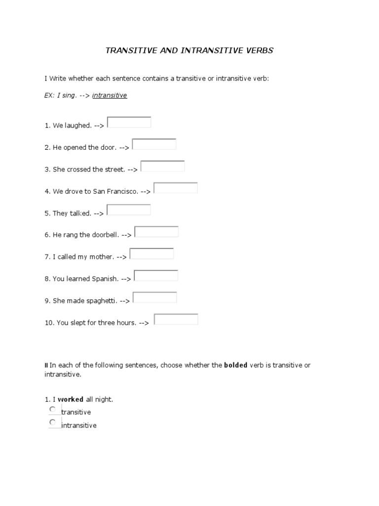 Transitive and Intransitive Verbs | PDF
