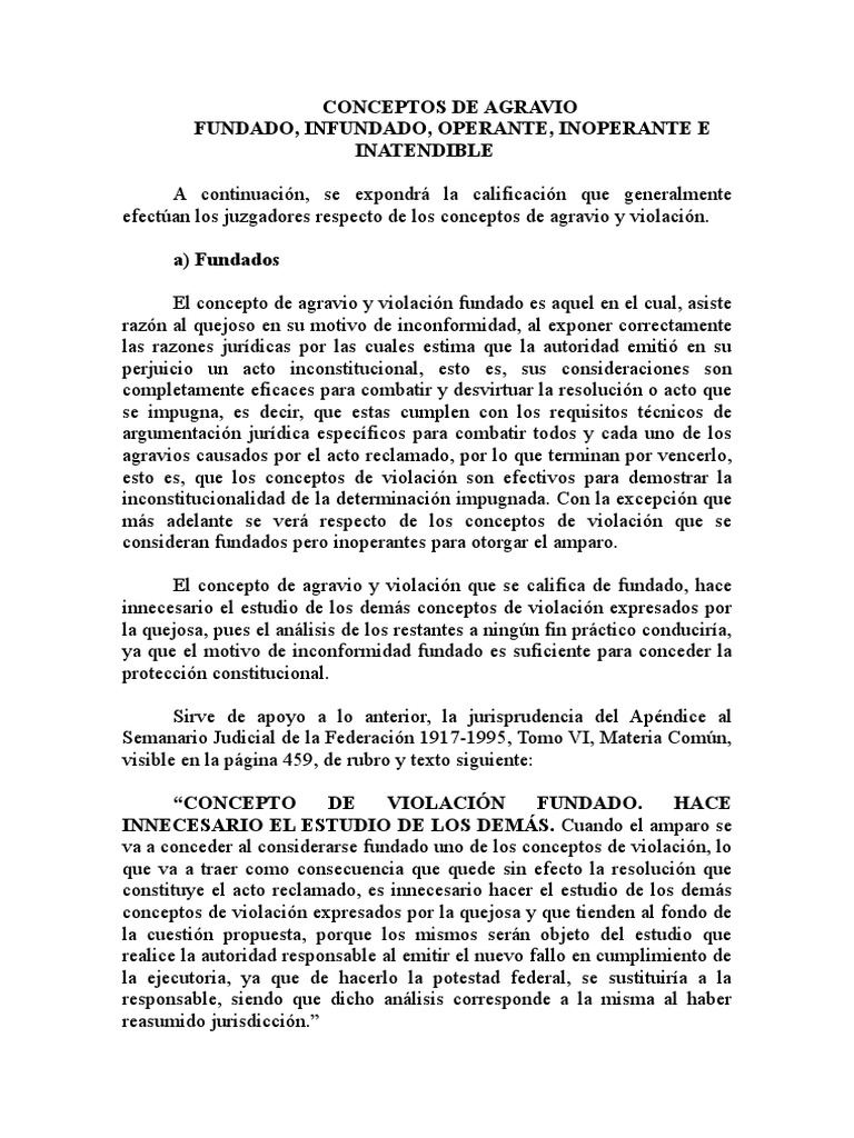 Conceptos de agravio en amparo: fundados, infundados e inoperantes | PDF