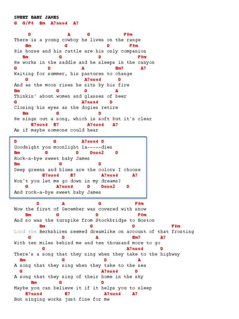 Guitar Chords For Sweet Baby James
