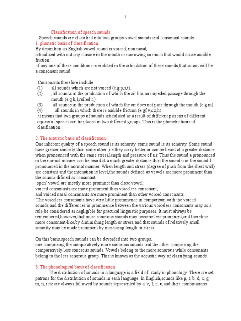 Classification of speech sounds: vowels vs consonants | PDF