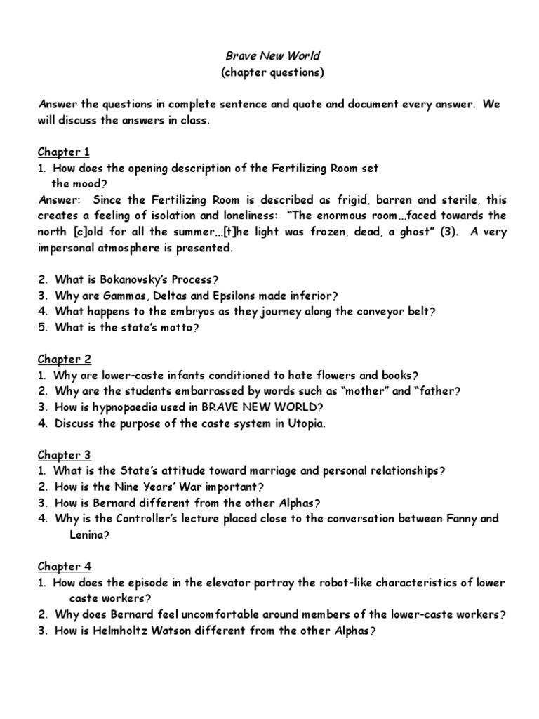 Brave New World Chapter Questions | PDF | Psychology
