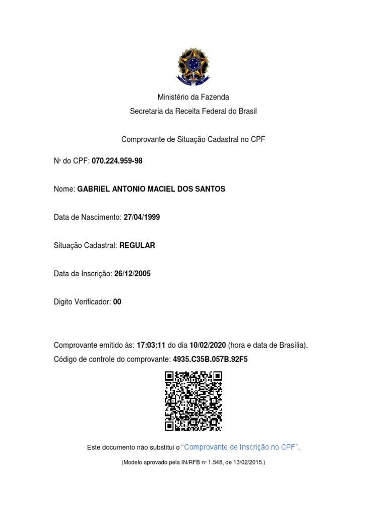 Comprovante de Situação Cadastral CPF | PDF