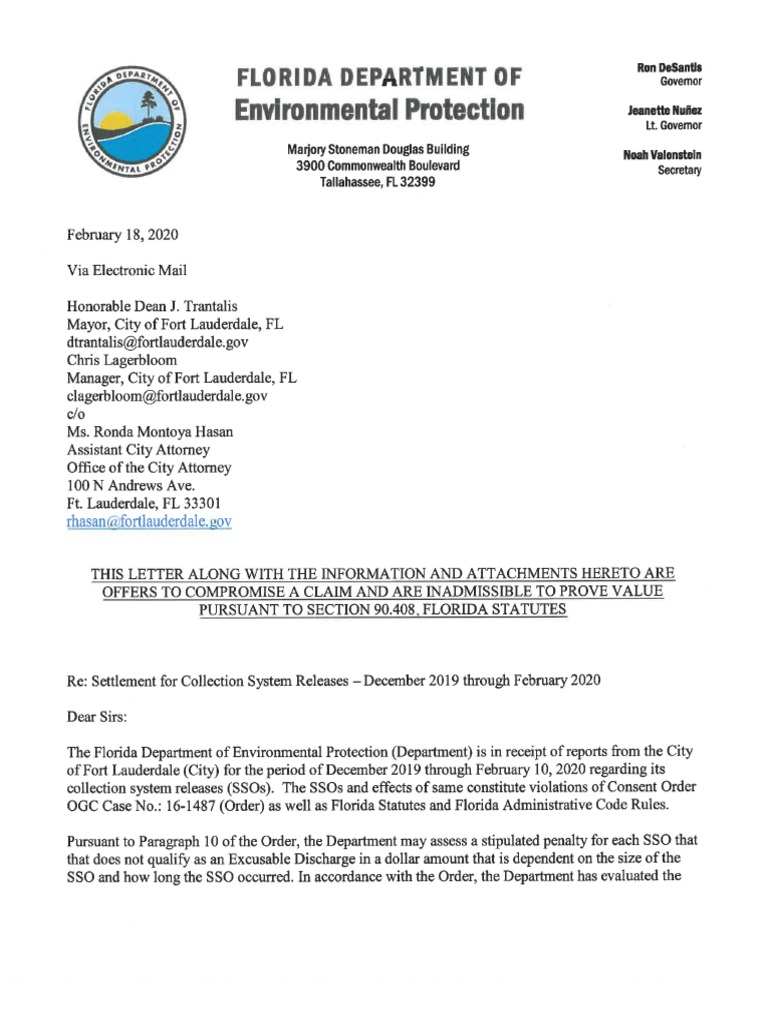 DEP Letter To Fort Lauderdale Leaders | PDF