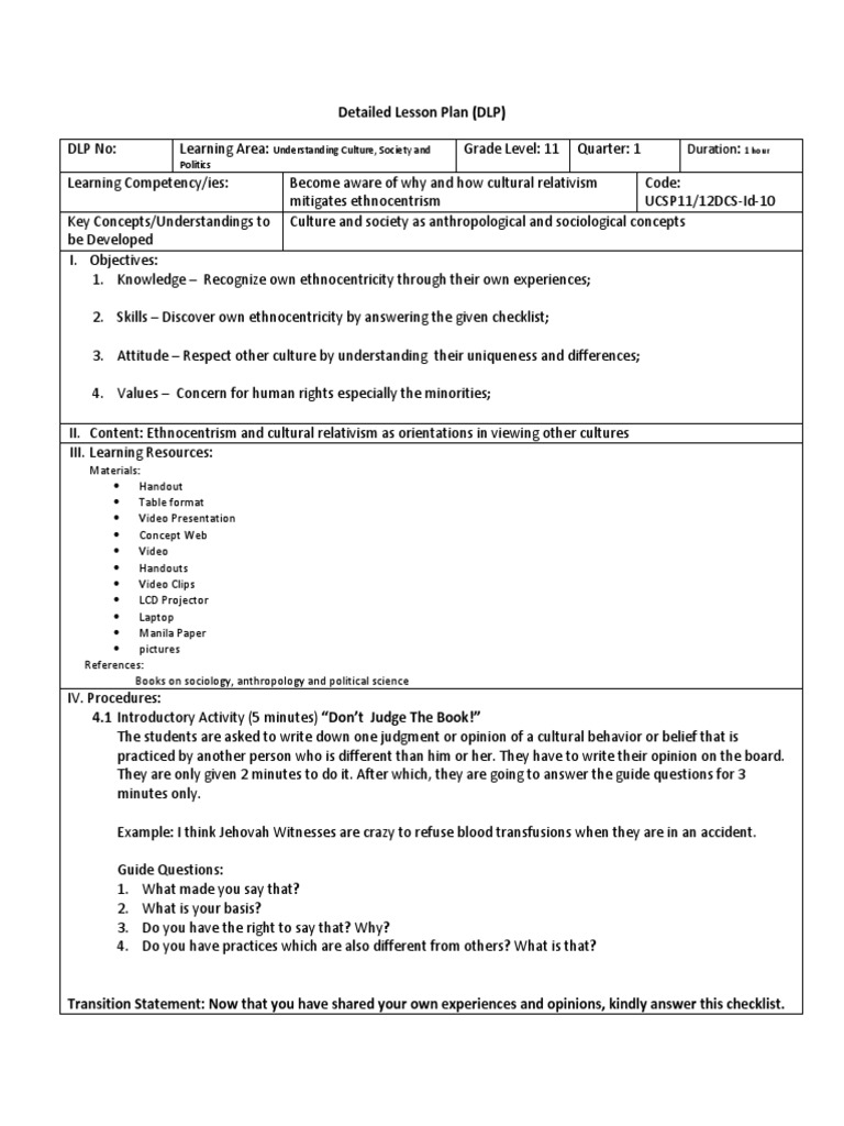 Detailed Lesson Plan DCS Id10 | PDF