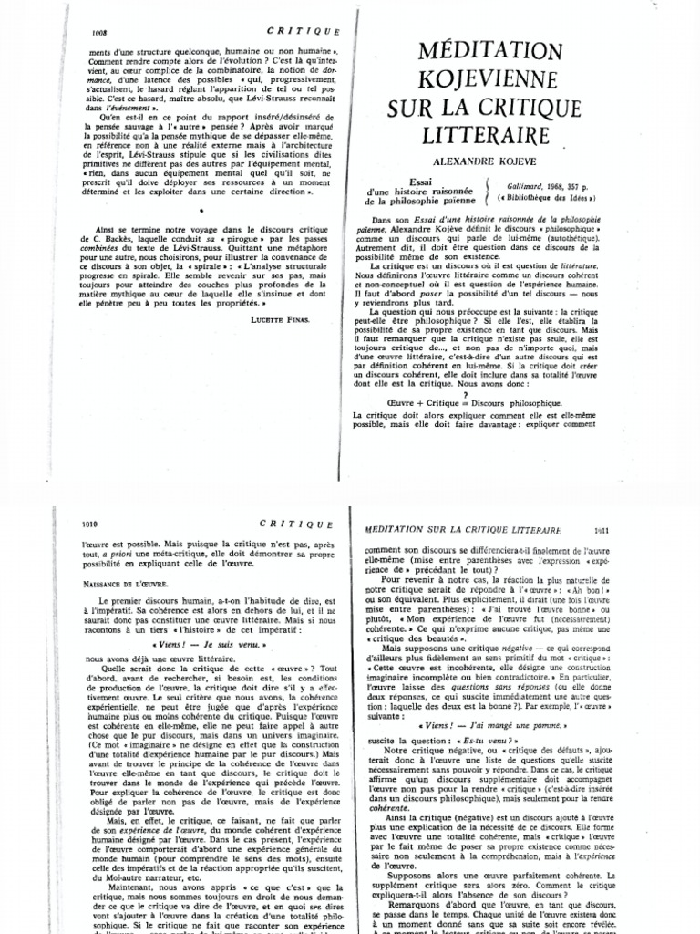 Gans, Éric - Méditation Kojévienne Sur La Critique Littéraire | PDF