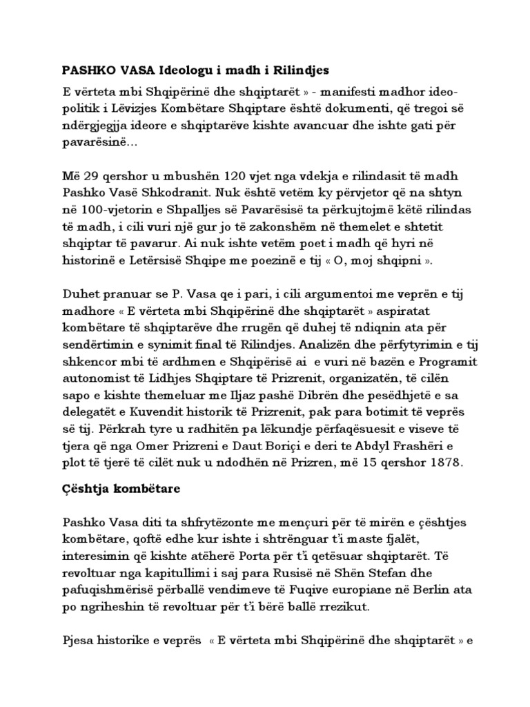 PASHKO VASA Ideologu I Madh I Rilindjes | PDF