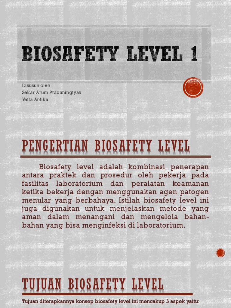 Biosafety Level 1 | PDF