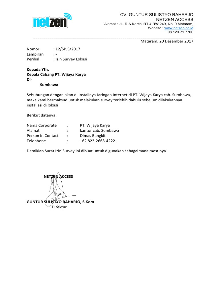 Contoh Surat Survey | PDF