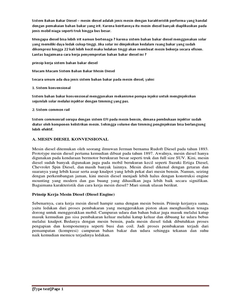 Mesin Diesel Konvensional Dan Mesin Diesel Common Rail - Bahrul Alam | PDF
