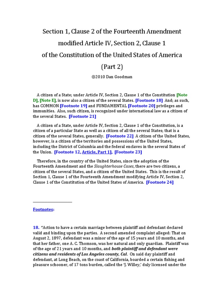 The Fourteenth Amendment Modified Article IV, Section 2, Clause 1 of ...