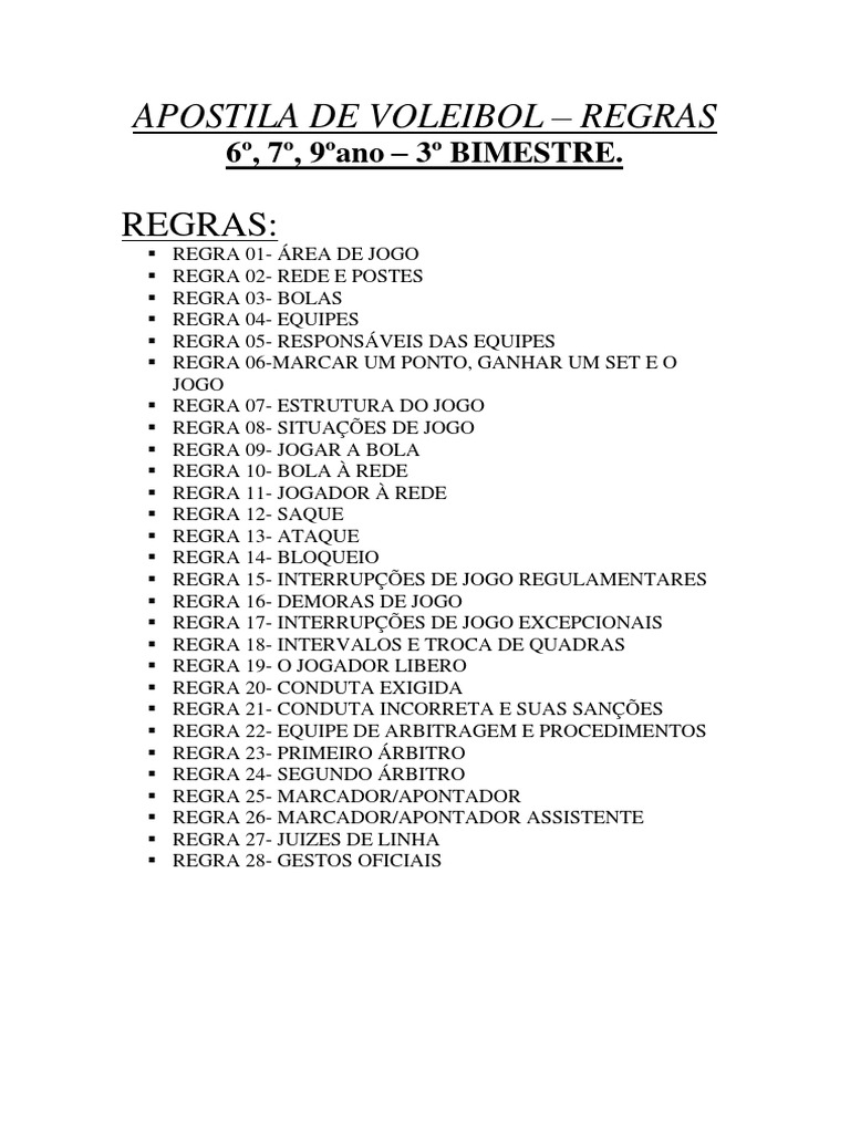 Apostila de Volei Regras 3bimestre PDF | PDF