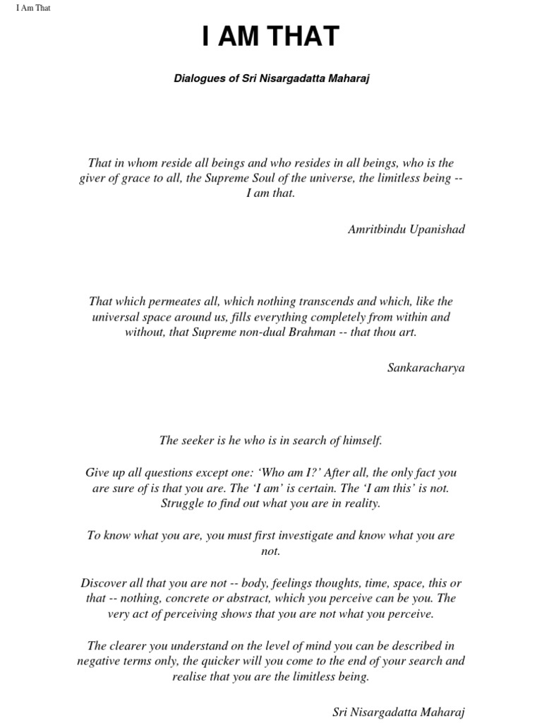 Nissgardatta Maharaj - I Am That | PDF | Causality | Mind