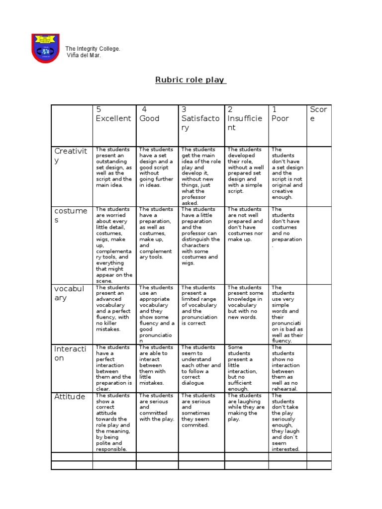 Rubric Role Play | PDF | Fluency | Semiotics Rubric Role Play | PDF | Fluency | Semiotics