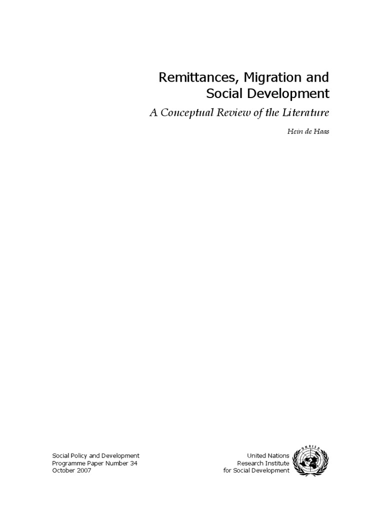 (De Haas 2007) Remittances, Migration and Social Development PDF | PDF | Human Migration ...