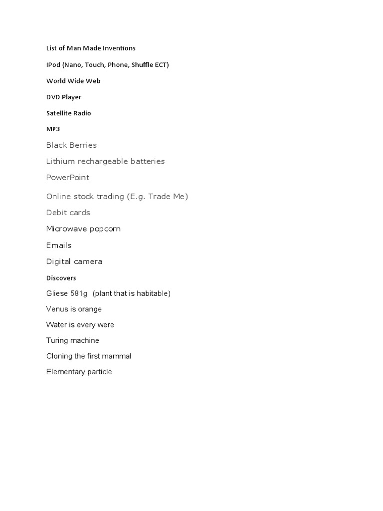 List of Man Made Inventions | PDF | Games & Activities | Young Adult