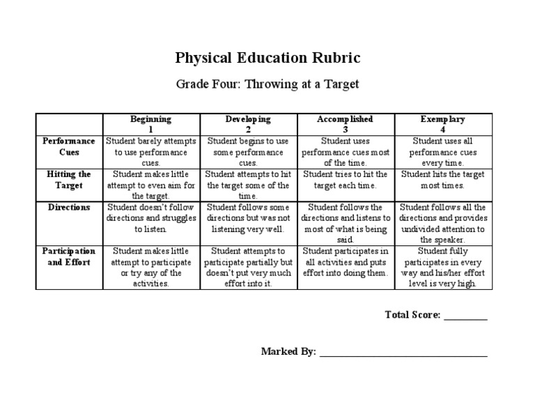 Physical Education Rubric | PDF