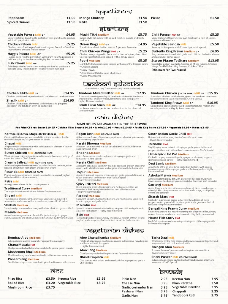 Indian Restaurant Menu: Rice, Breads, Appetizers | PDF | Curry | Asian ...