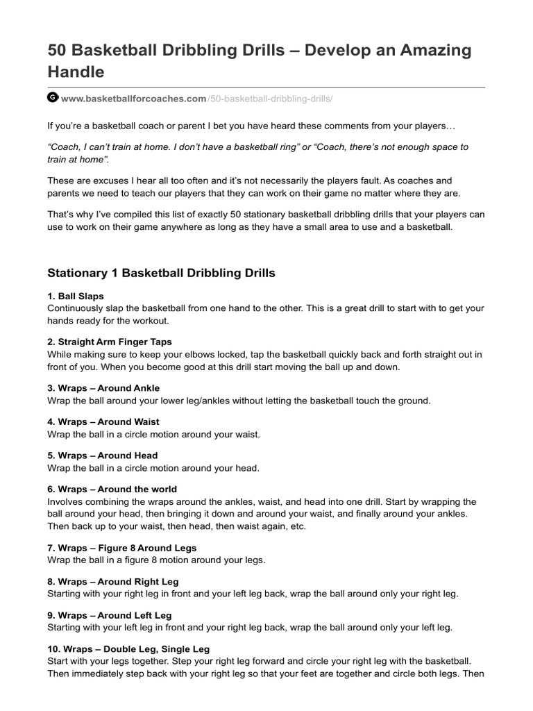 50 Basketball Dribbling Drills PDF | PDF | Sports | Ball Games